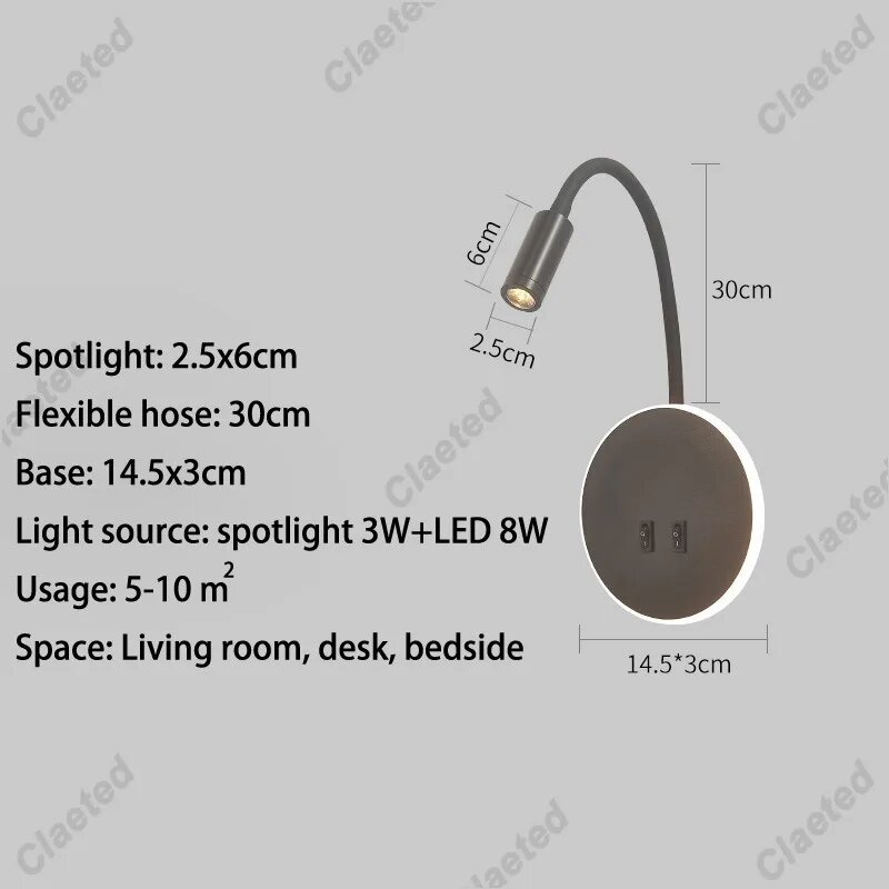 Гибкий гипсокартонный настенный светодиодный свет USB с переключателем, регулируемым углом, настенный свет для спальни, под изголовьем кровати, коридор, декоративная световая фиxture