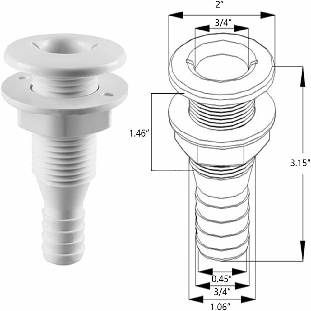 3/4 Inch Straight Thru-Hull Connection Hose for Boats
