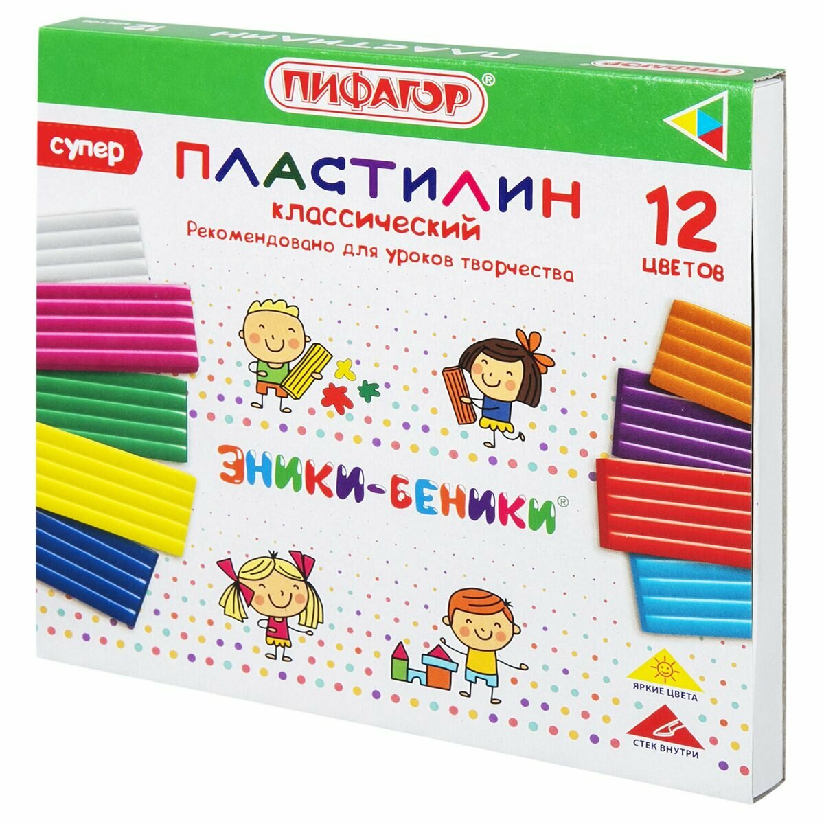 Пластилин 12 цветов Пифагор "Эники-Беники Супер", 240г, со стеком (106429), 8 уп.