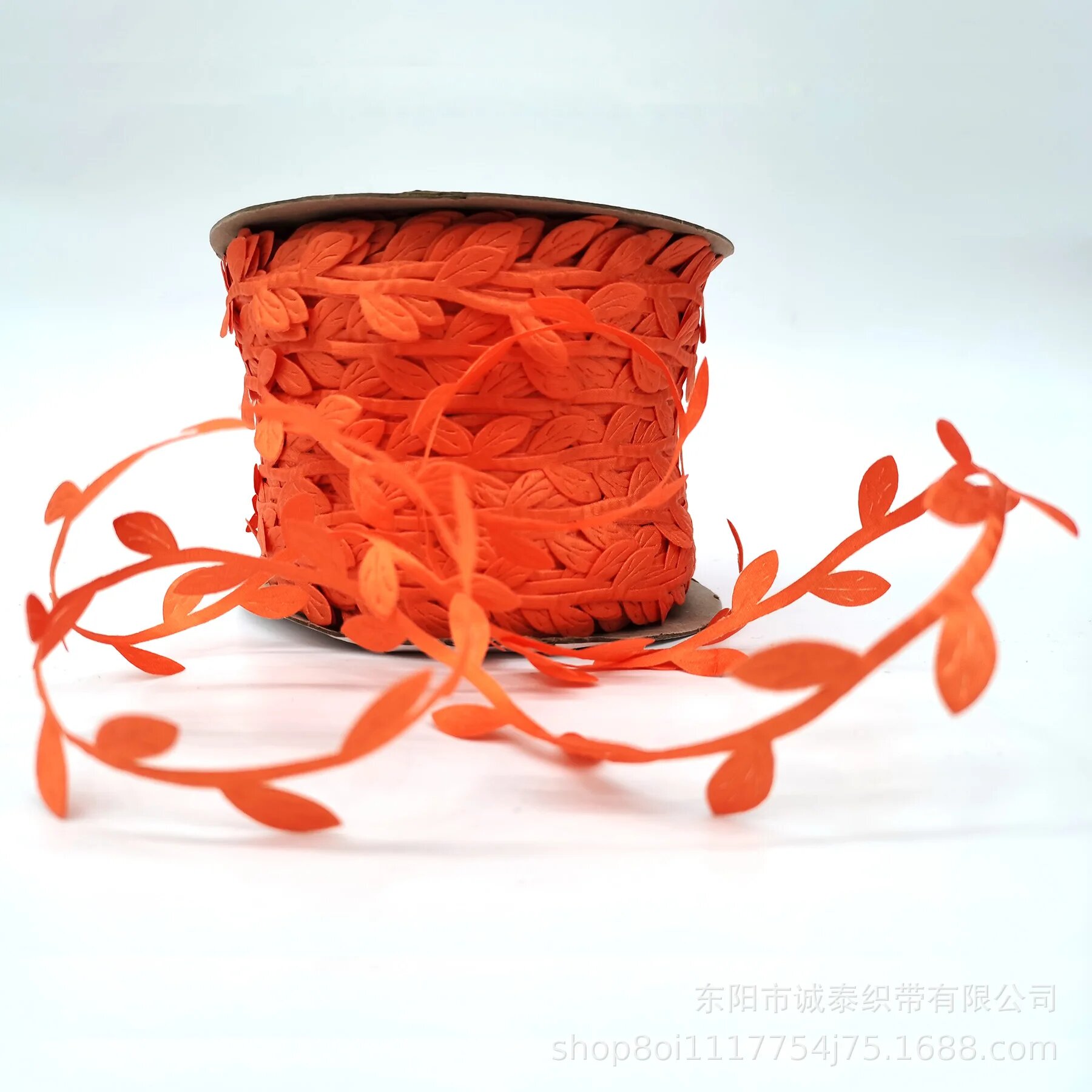 Декоративная лента из полиэстера с листьями Оранжевый, Style 12, 5 yards