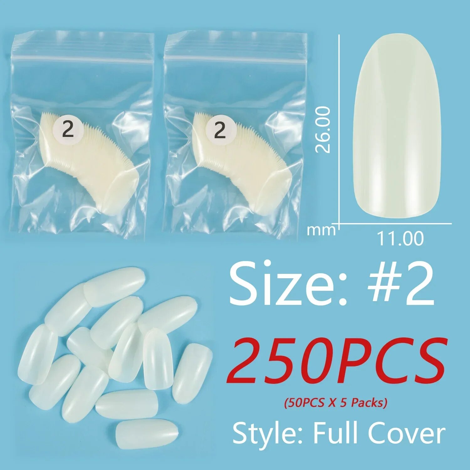 Накладные ногти акрил Natural, Size 2, 250 шт