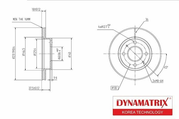 Диск тормозной, DYNAMATRIX-KOREA DBD866, DYNAMATRIX-KOREA DBD866
