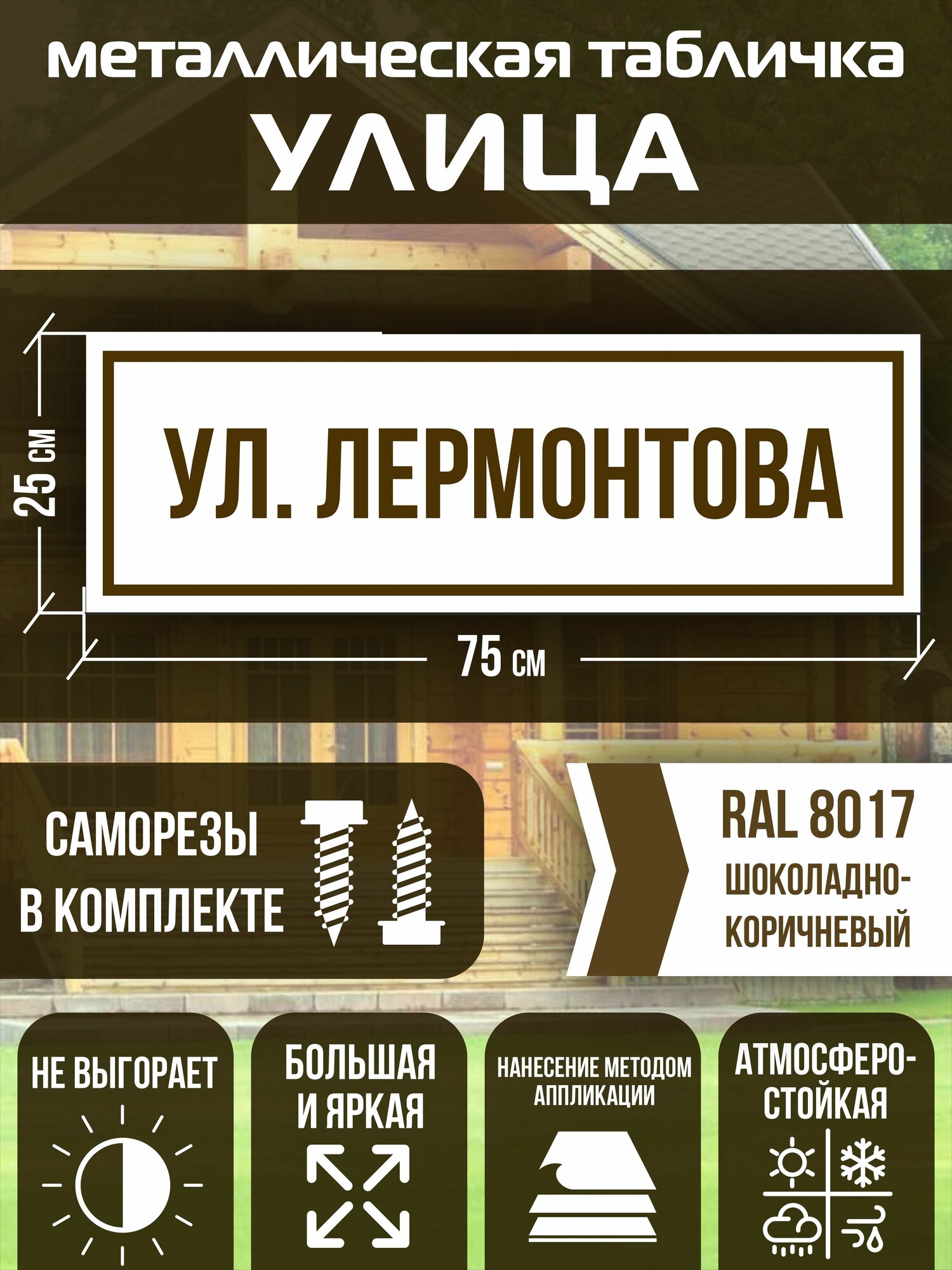 Адресная табличка на дом улица Лермонтова коричневая