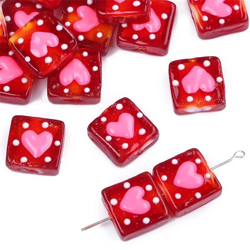 1/2 шт. 15 мм квадратные кубические лампворк стеклянные бусины ручной работы подвески в форме сердца бусины для DIY изготовления ювелирных изделий Аксессуары для браслетов ручной работы 2pcs, 15mm