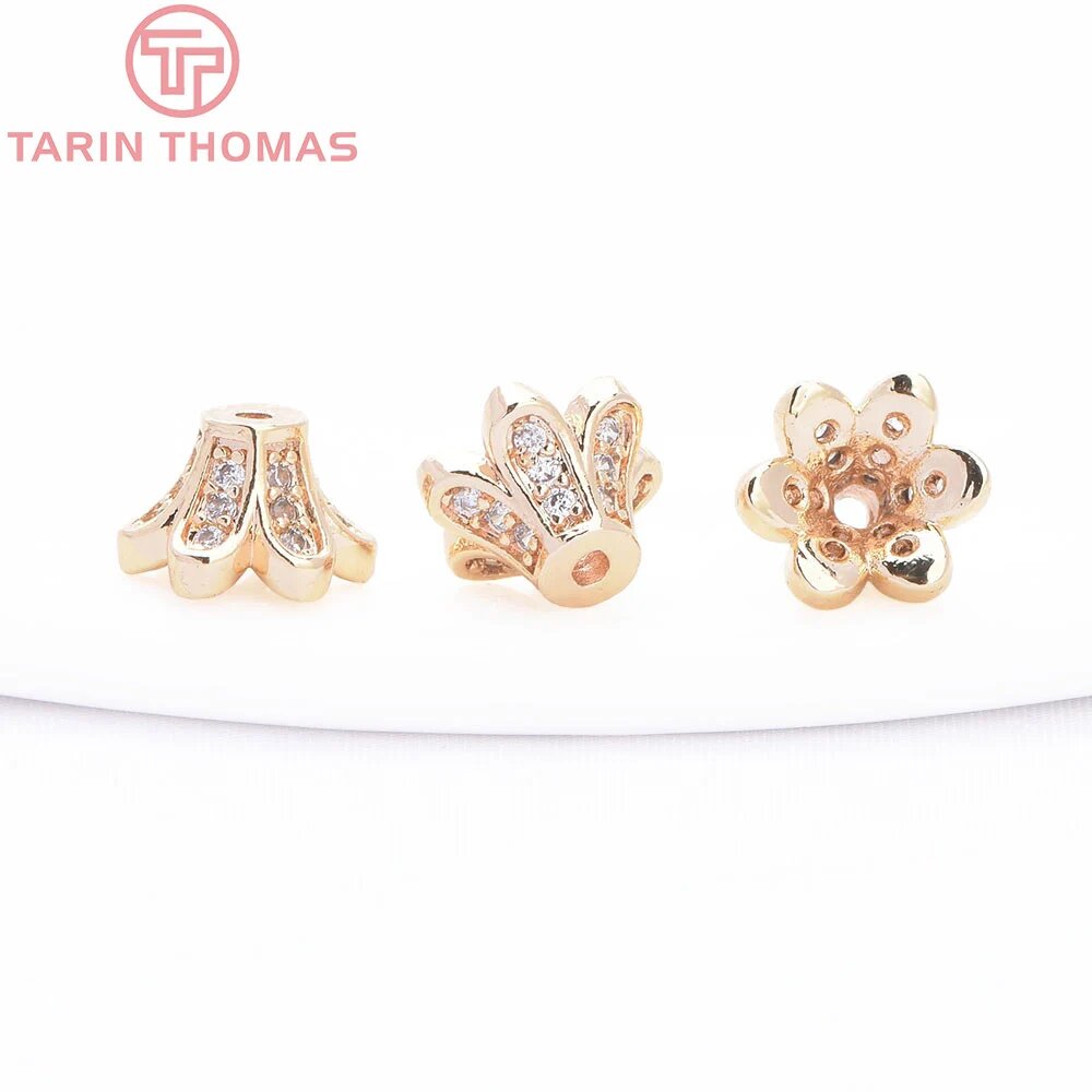 Латунные шапочки для бусин с цирконами TARIN THOMAS, золотистого цвета, 4 шт.