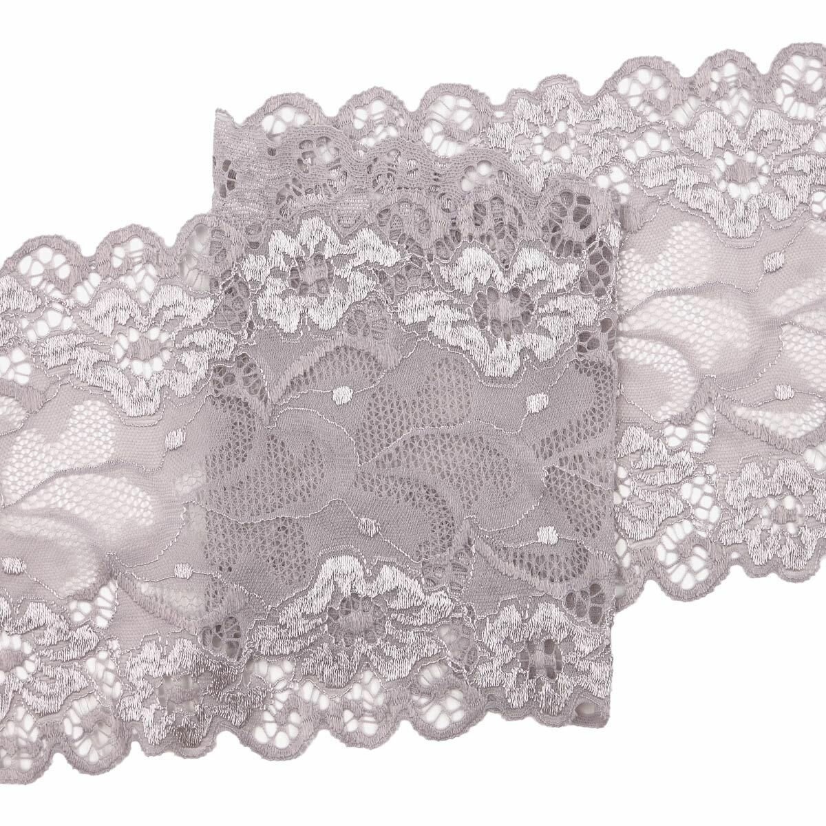Кружево эластичное 15см*13,72м (C154 светло-серый)