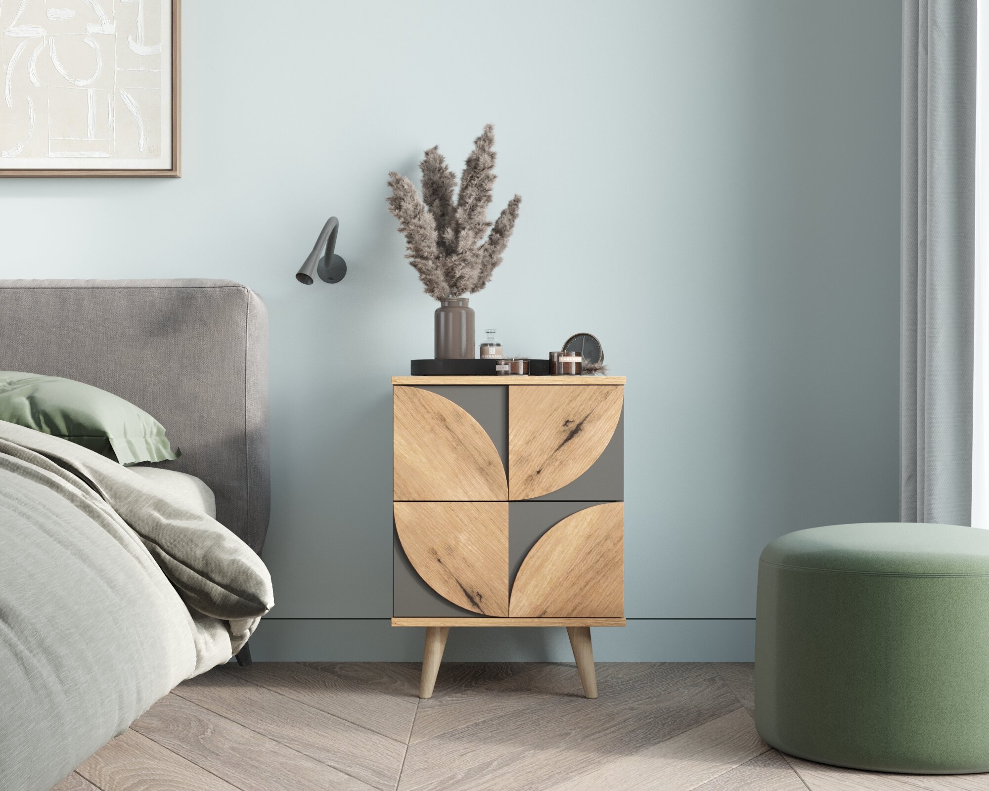 Прикроватная тумба с выдвижными ящиками Невада 46,5х64,8х47 Серый графит