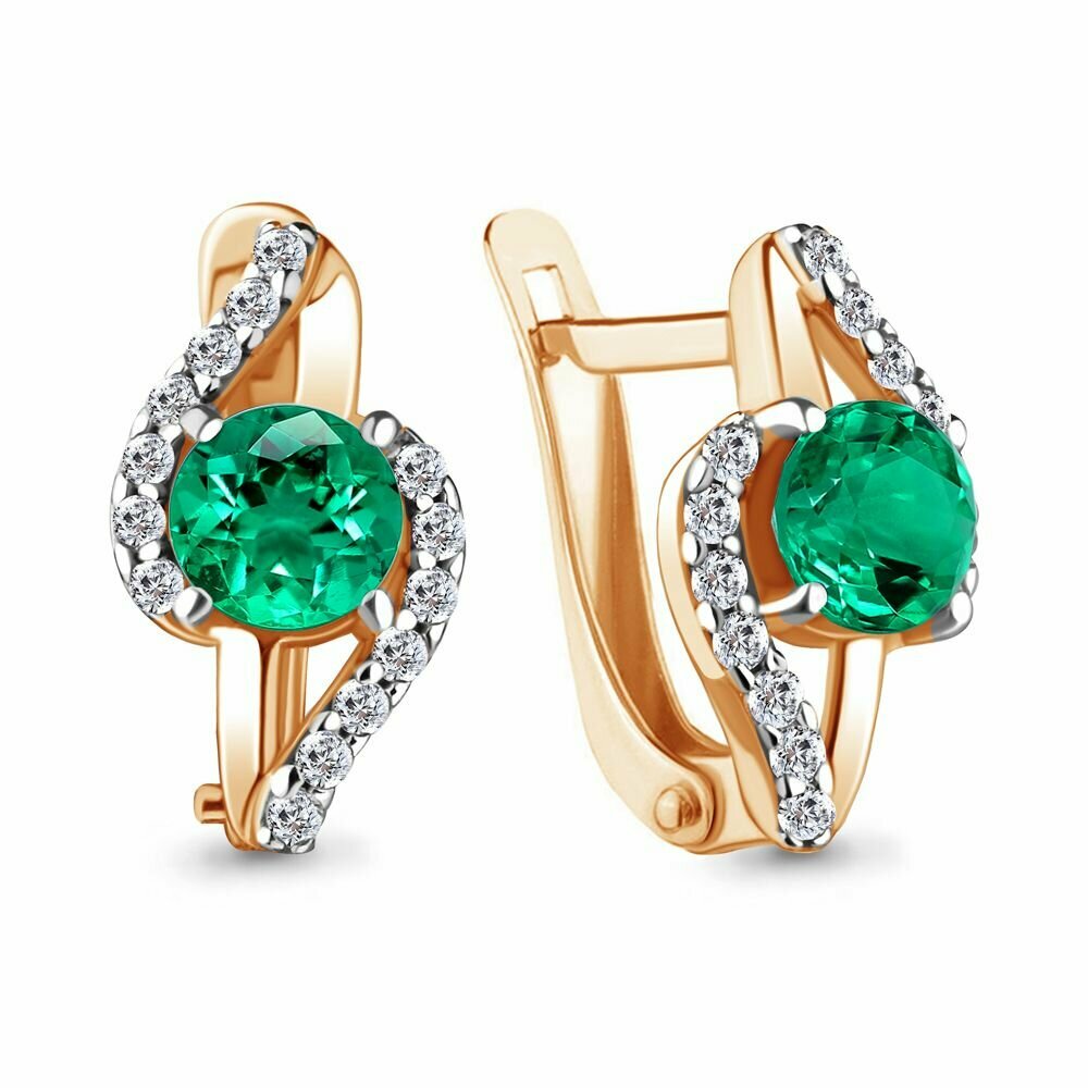 Серьги, серебро, 925 проба, изумруд синтетический, фианит
