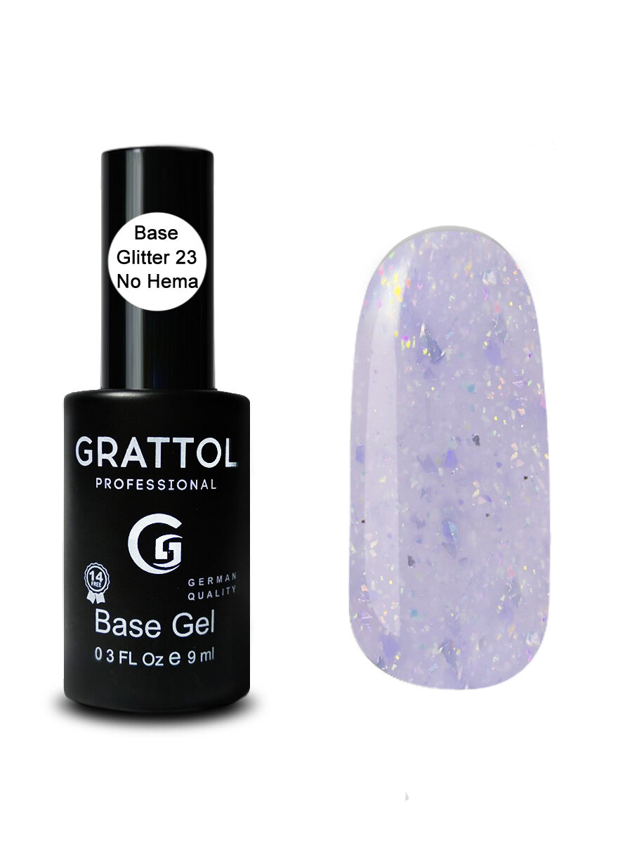 База для ногтей камуфлирующая c блестками - Grattol Rubber Base Glitter NO HEMA 23, 9 ml