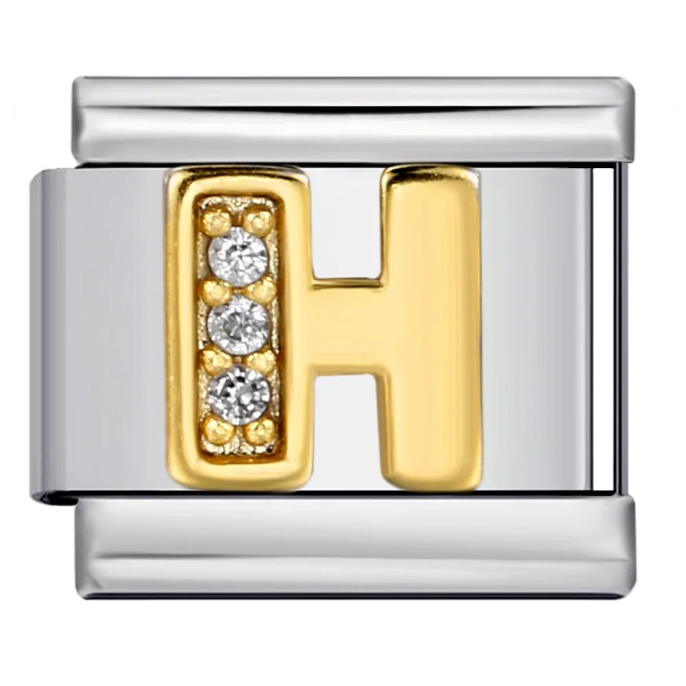 Бусина GEMOSA с буквой H, золото, цирконий, Color: H