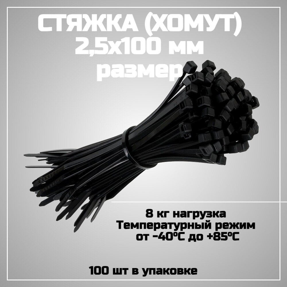 Стяжка (хомут) нейлоновая пластиковая, крепеж 2,5х100 мм