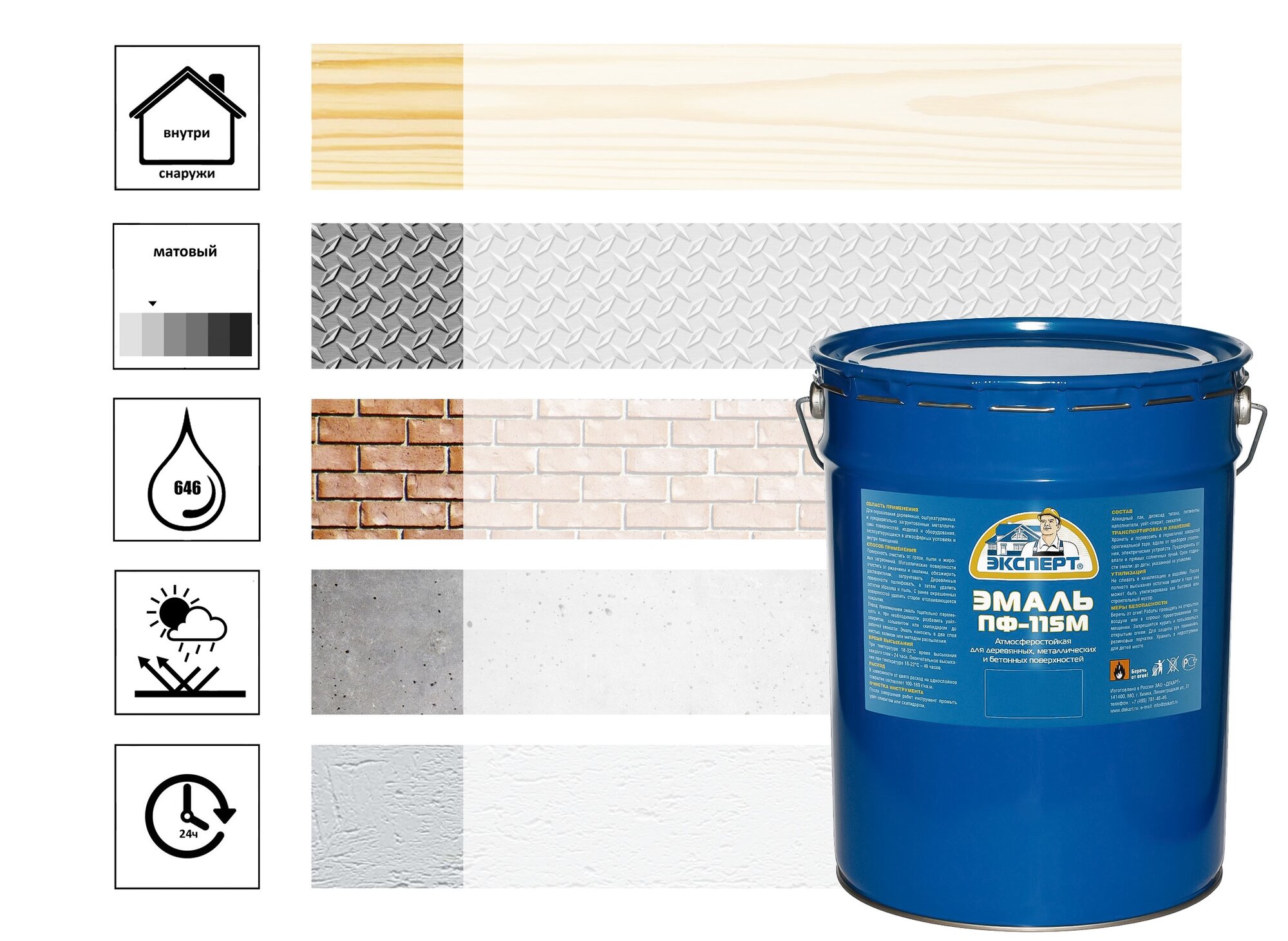 Эмаль Эксперт 0957571, алкидная, атмосферостойкая, белая, матовая, 20 кг