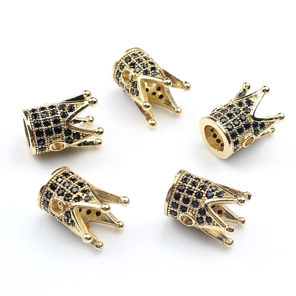 LNMBII Металлические бусины короны 3 шт. 12x8mm 3pcs, Gold-Black