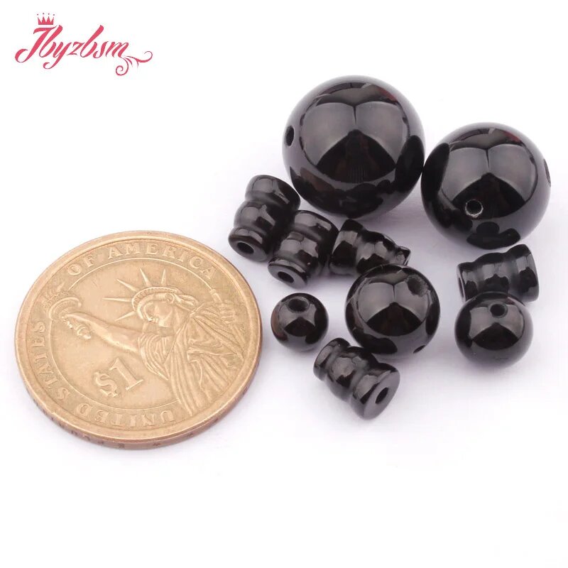 Бусины для бус jbyzbsm из камня (дымчатый кварц, лазурит, агат, кварц) Черный, 8mm(1 Set), Black Agate