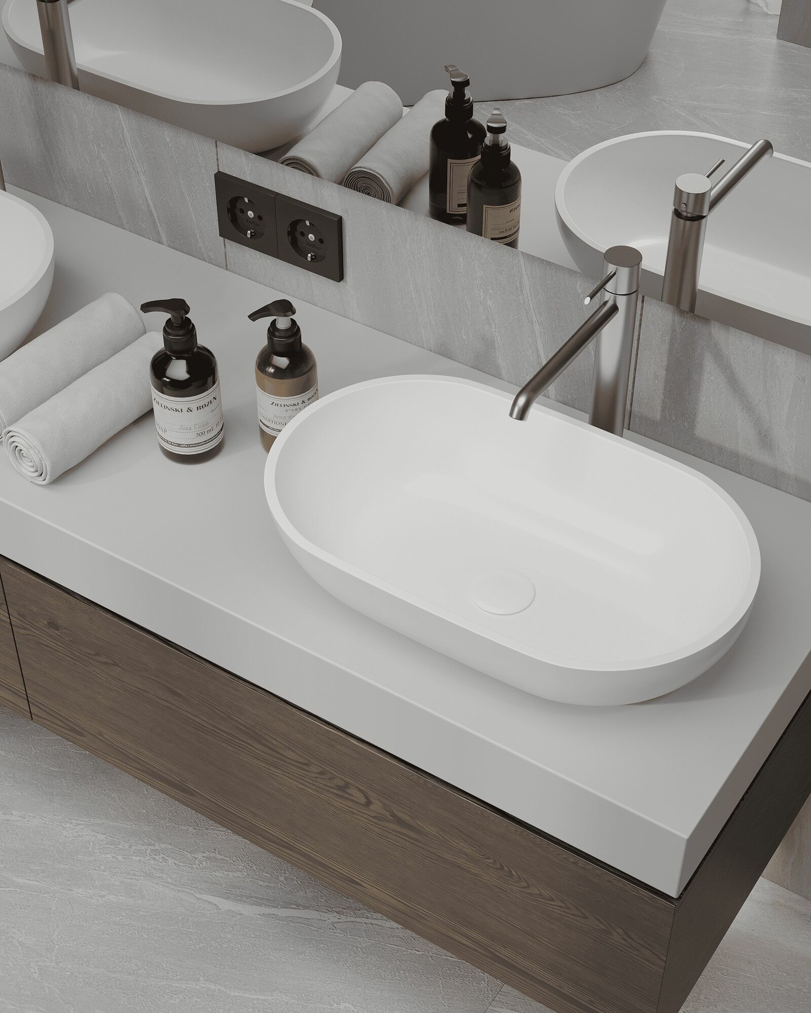 Раковина накладная для ванной из литьевого мрамора, матовая. Massimo Avanti MONA 550