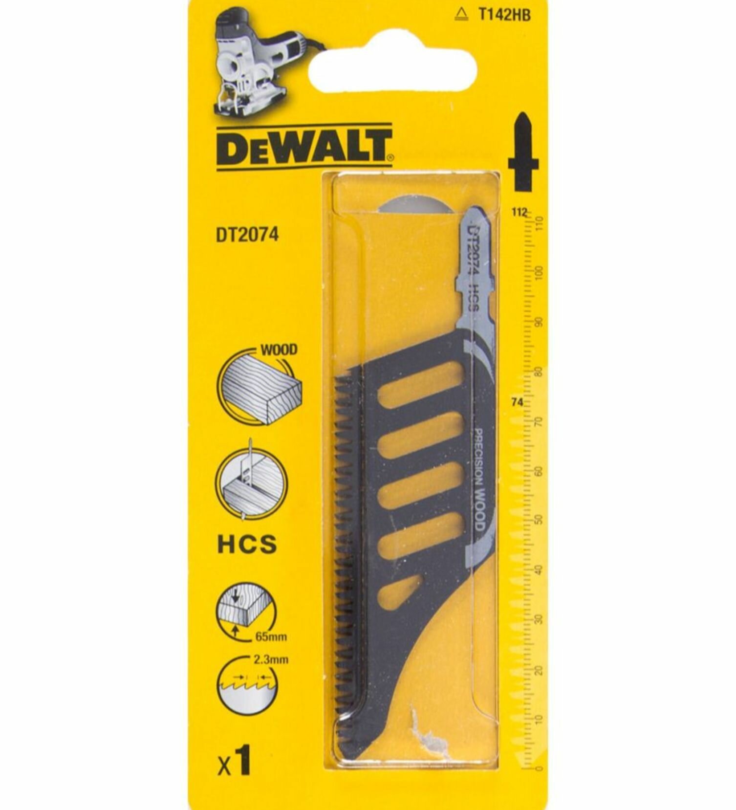 Пилка для лобзика DEWALT DT2074, по дереву из высокоуглеродистой стали, HCS, 112 x 74 x 2.3 x 65