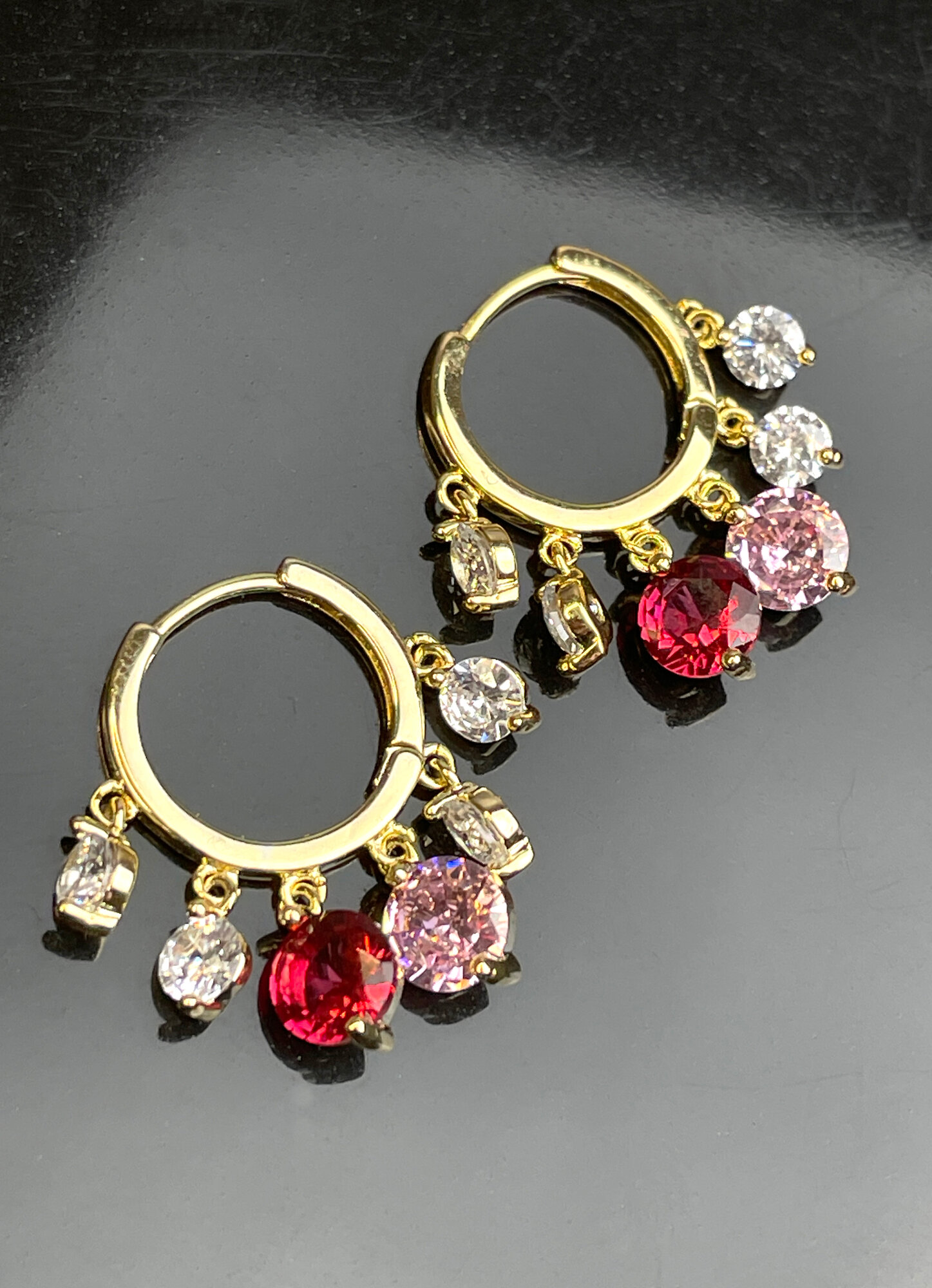 Серьги конго, с подвесками, фианит