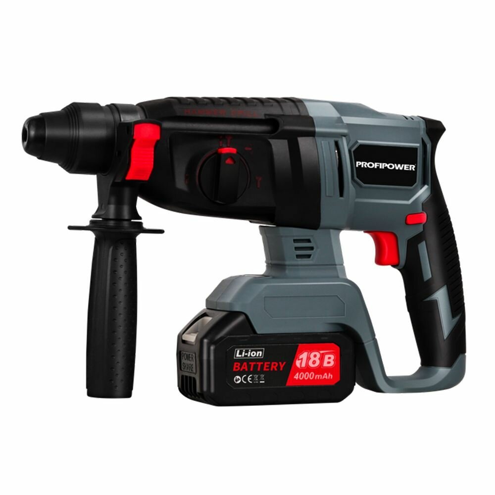 Перфоратор аккумуляторный бесщёточный ProfiPower MKDHR-18V (Li-ion-1шт, 4.0Ач, 1,9Дж, 3 режима, З/У, кейс)