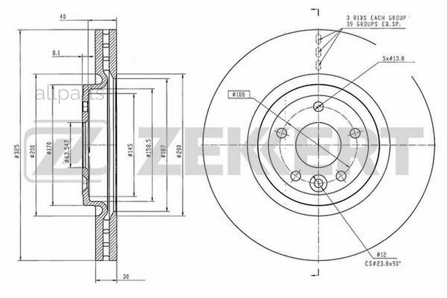 ZEKKERT BS-6562 Диск тормозной перед. Jaguar XE (X760) 15- XF (X260) 15-