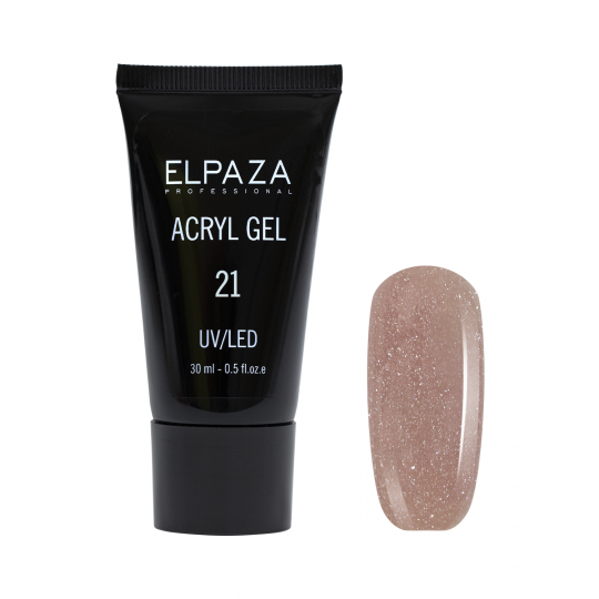 Elpaza Полигель 'Acryl Gel №21' для наращивания ногтей с шиммером, 30 мл
