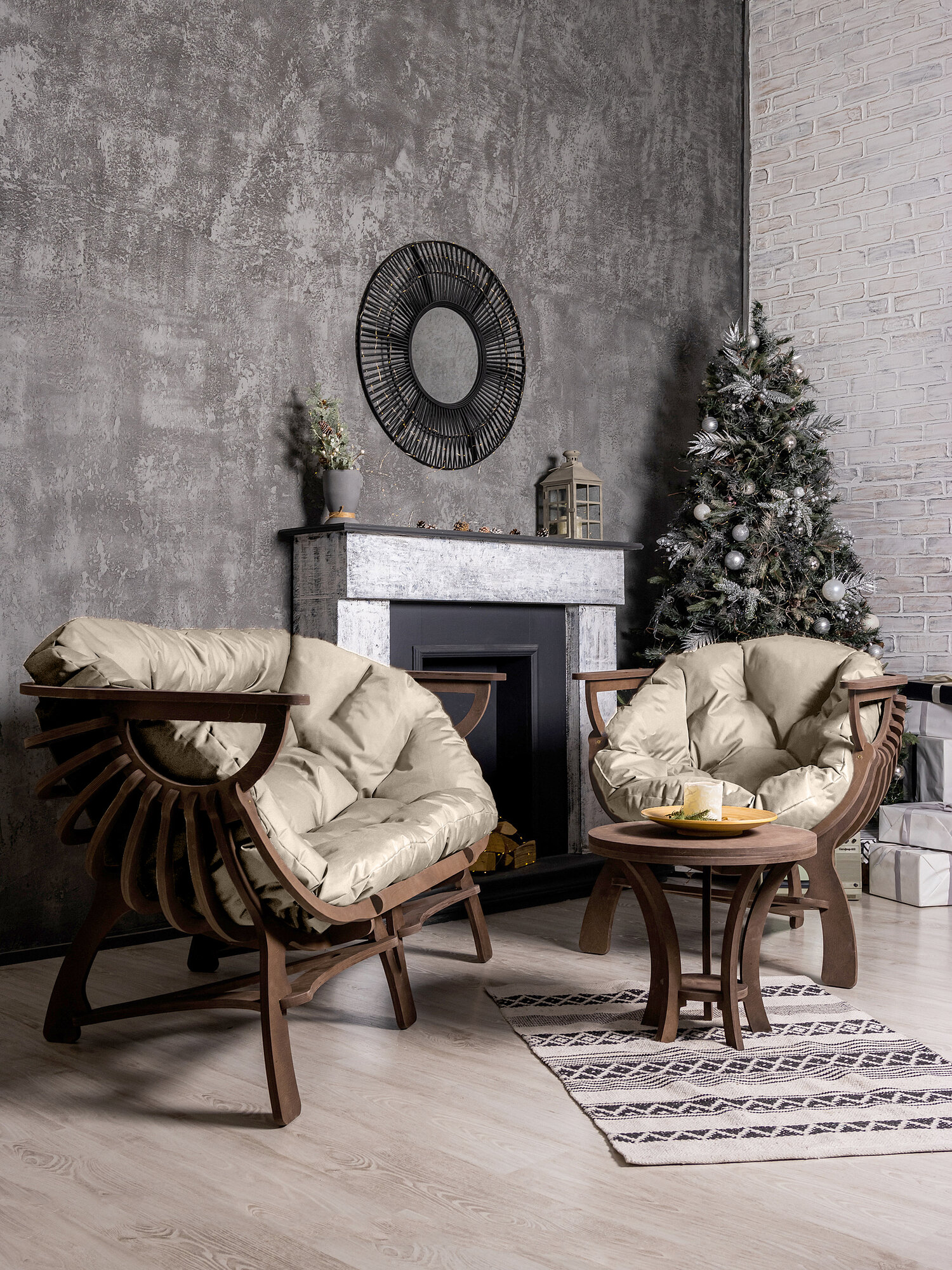 Набор садовой мебели 4 персоны, с влагостойкими подушками кремового цвета