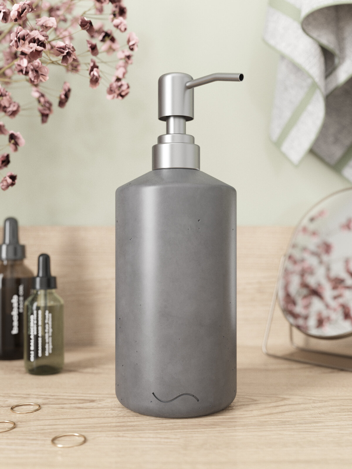 Дозатор для жидкого мыла Astrid Slim с металлической помпой, 250 мл бетон глянцевый черный