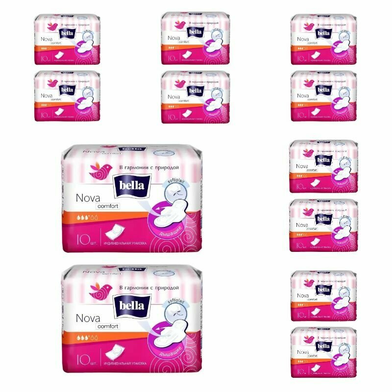 Белла Прокладки гигиенические, Nova Comfort Softiplait, 10 шт, 12 уп