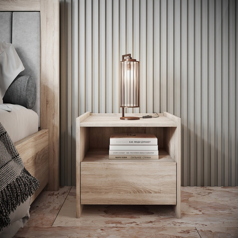 Тумба прикроватная напольная с выдвижным ящиком Фабрика Стиль Оникс 1Л, 43х40х43 см, дуб сонома