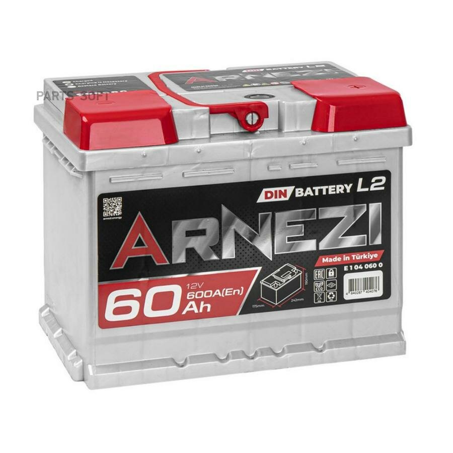 Аккумулятор arnezi din 60 а/ч обратный r+ 242x175x190 l2 en 600 а arnezi e1040600
