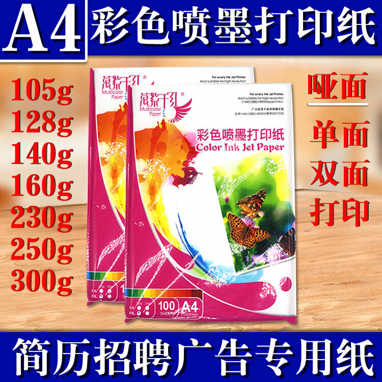 Цветная бумага, для струйной печати, односторонняя, двусторонняя, 105-160 г, А4
