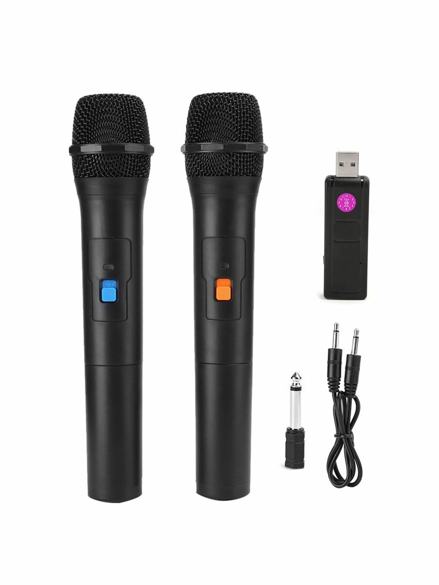 Универсальный беспроводной микрофон VHF 2-в-1, портативный USB-приемник для двоих, черный