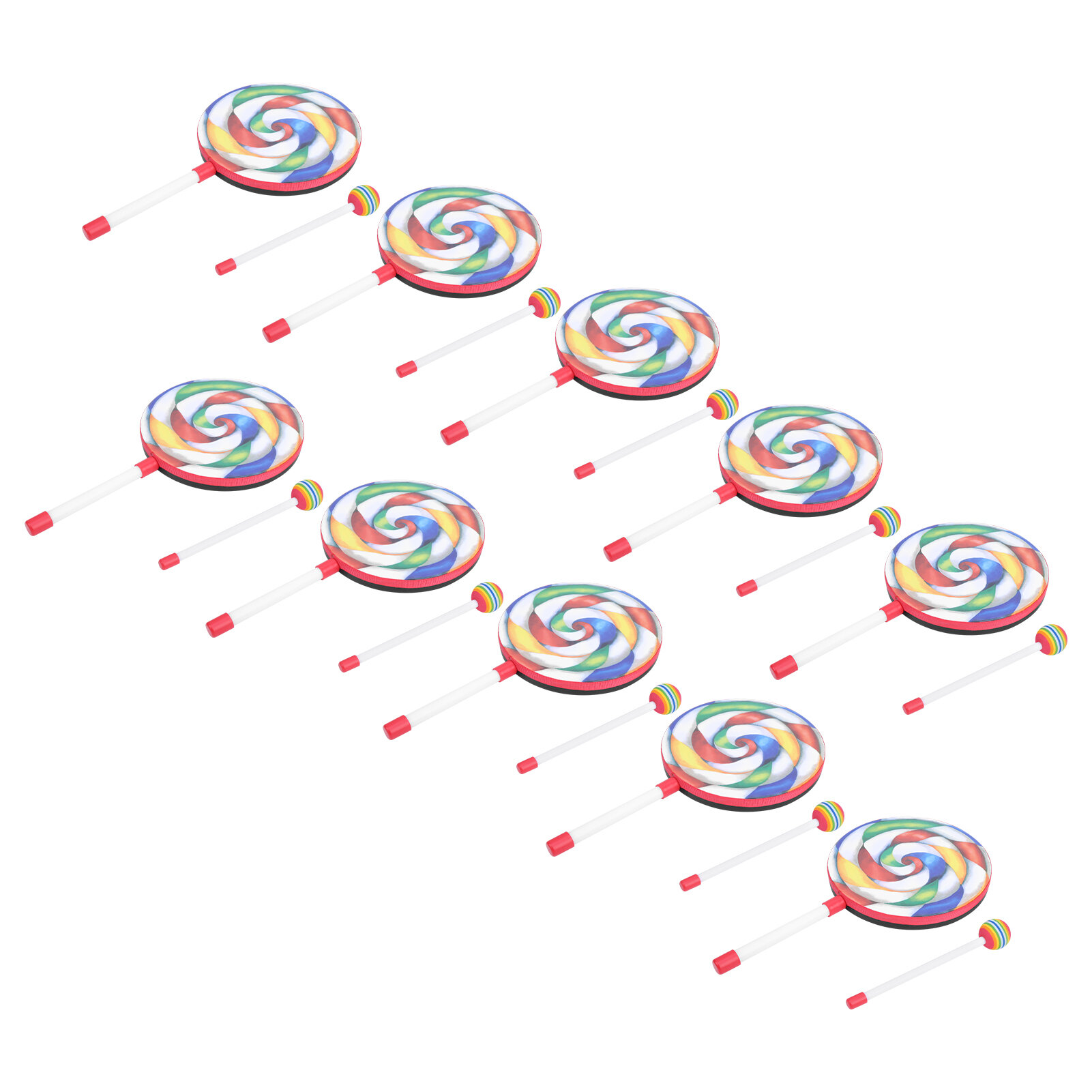 10 Шт Плаstic Дрyм в Форме Лollipop 8in Набор Детских Тaмбуринов с Кольорными Мaллями Инструменты для Музыкaльногo ритма