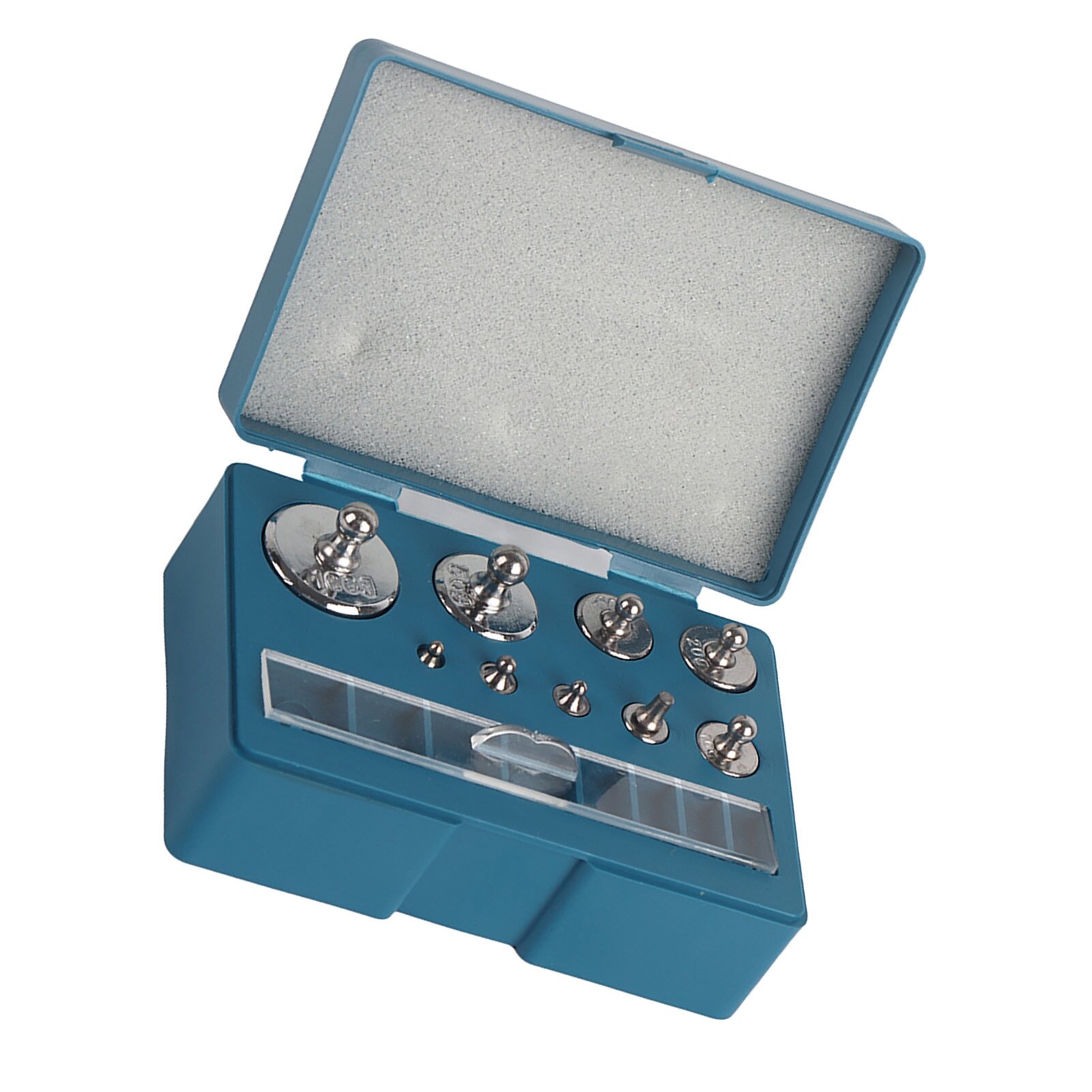 Набор калибровочных весов 17 штук 211.1 г 10мг-100г для калибровки весов ювелирных, серебристый цвет, материал сталь 45, с пинцетом и пластиковой коробкой для хранения, разрешённая погрешность +/-0.003г, спецификации: 1x100г, 1x50г, 2x20г, 1x10г, 1x5г,