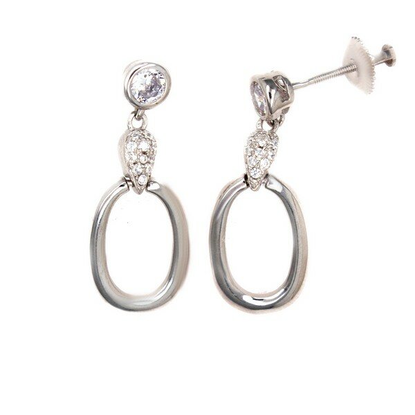 Серьги пусеты, серебро, 925 проба, родирование, фианит