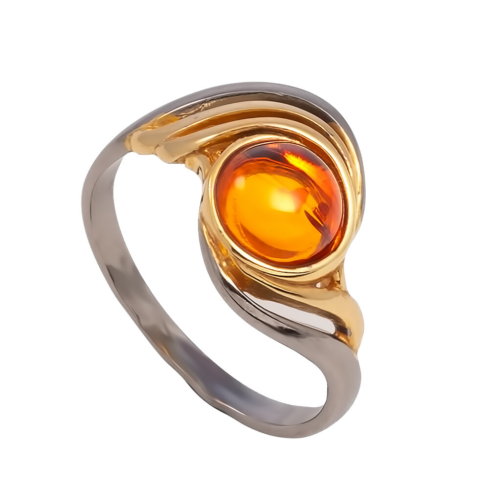 Кольцо, серебро, 925 проба, родирование, янтарь