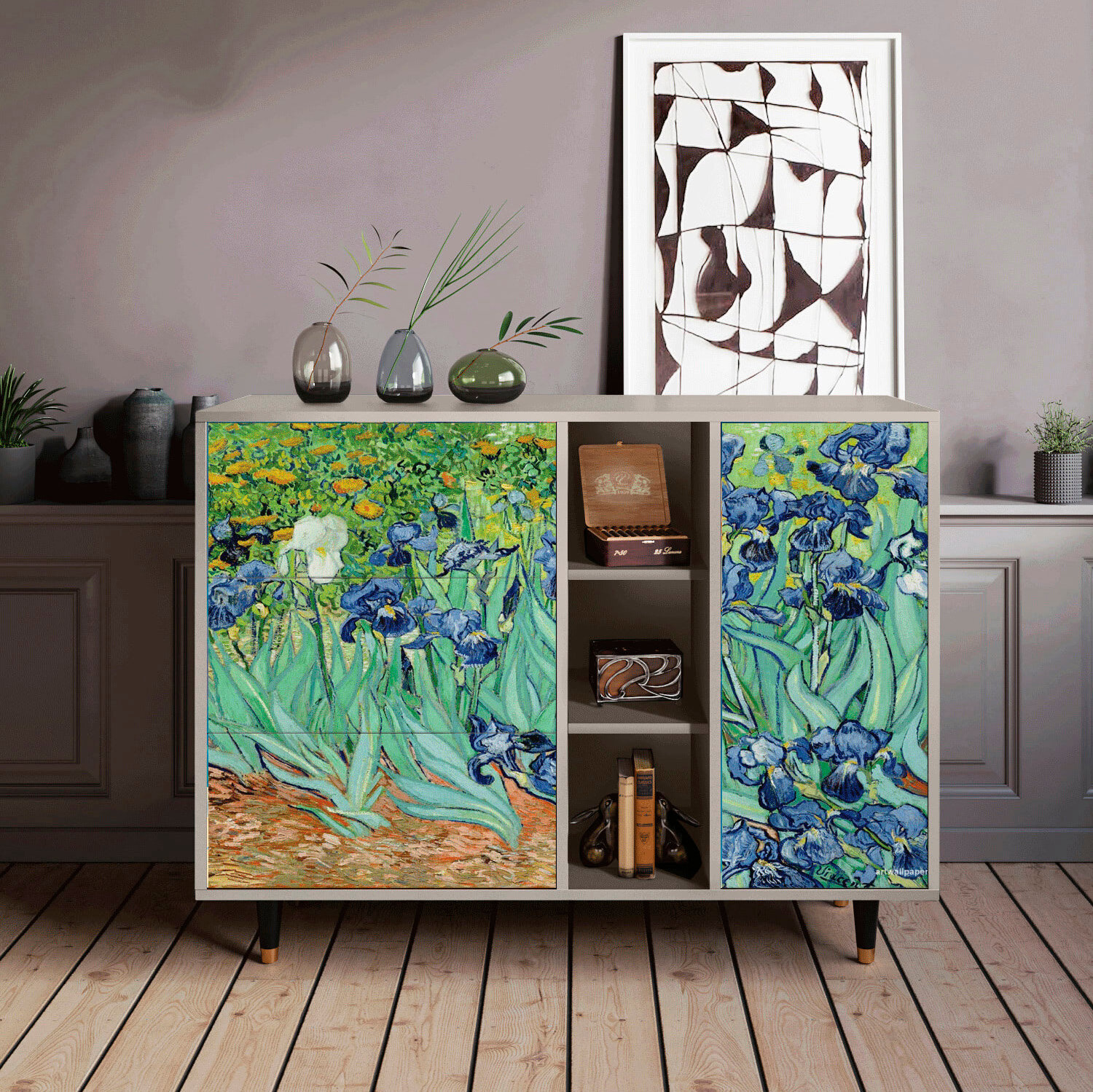Комод - STORYZ - BS2 Irises by Vincent van Gogh, Разер - 125 x 97 x 48 см , Цвет корпуса - Сатин