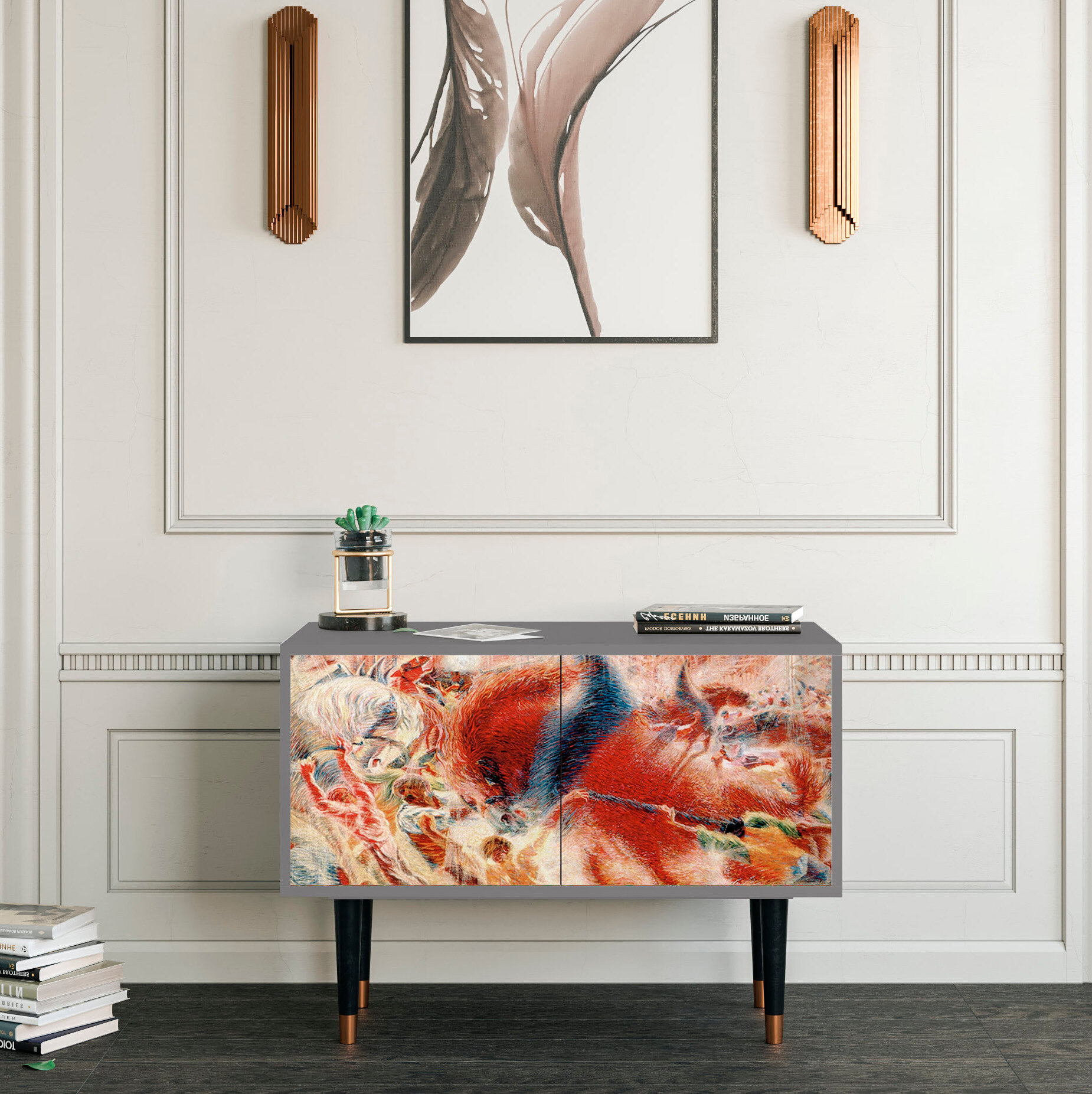 Комод - STORYZ - S1 The City Rises by Umberto Boccioni, Размер - 94 x 69 x 48 см, Цвет корпуса - , Серый