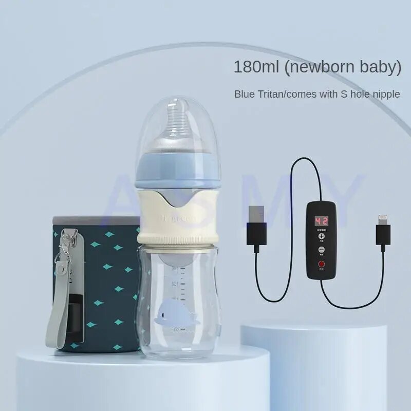 Dr.Green USB-термостатическая бутылочка для новорожденных PPSU/Tritan 150–300 мл Герметичная изоляция Быстрое наполнение молока Съемный/Моющийся, Голубой