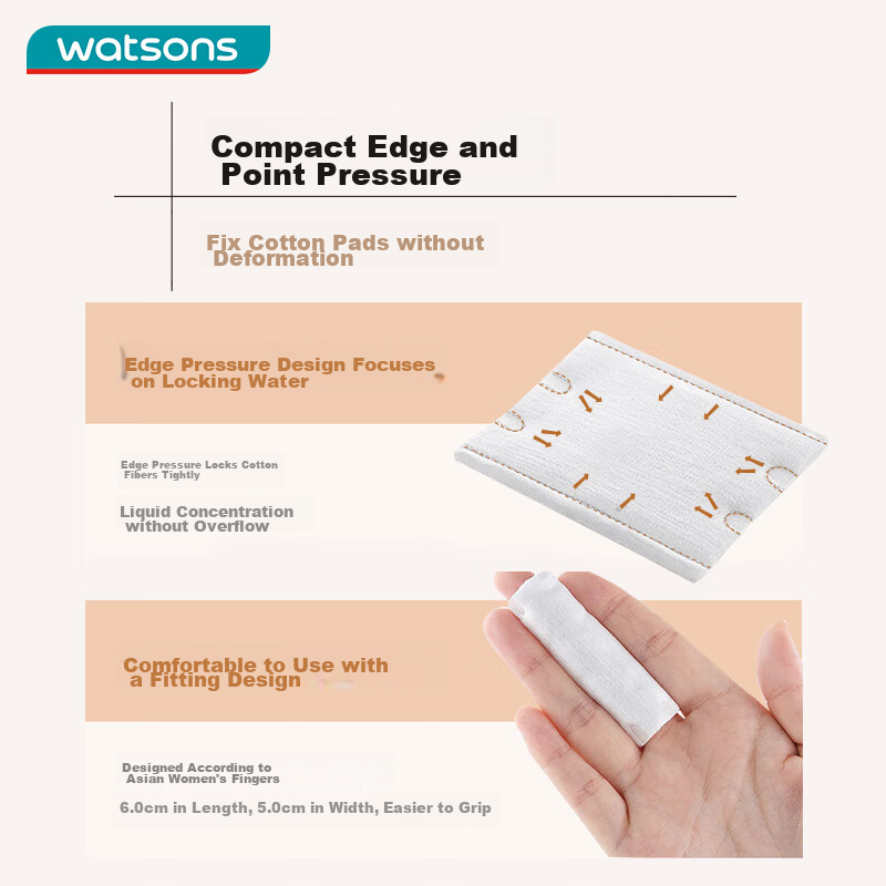 Watsons Edge-Pressed Cotton Pads, 100 Pieces X 2 Boxes, Thin Double-Sided Facial Wipes, Lint-Free, Skin-Friendly, Disposable Makeup Remover Pads