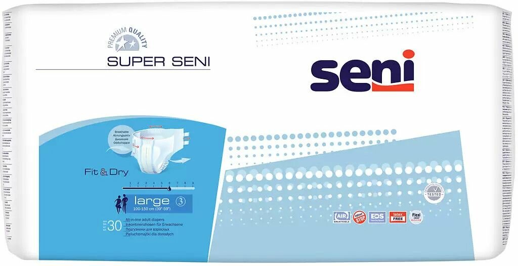 Seni Super Classic, подгузники для взрослых Large (№3), 30 шт