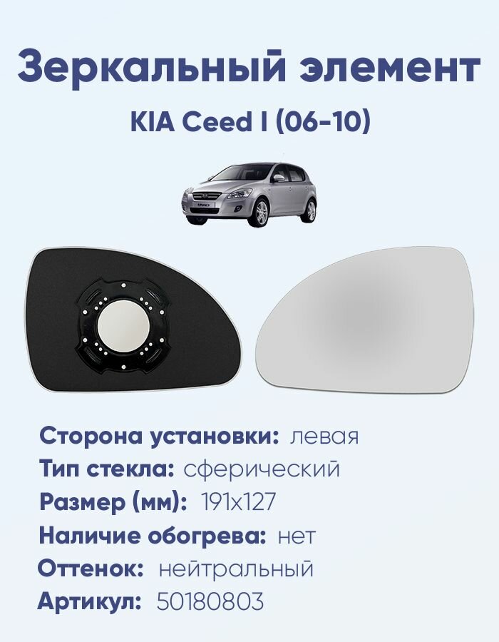 Зеркальный элемент левый KIA Ceed I (06-10) сфера нейтральный без обогрева