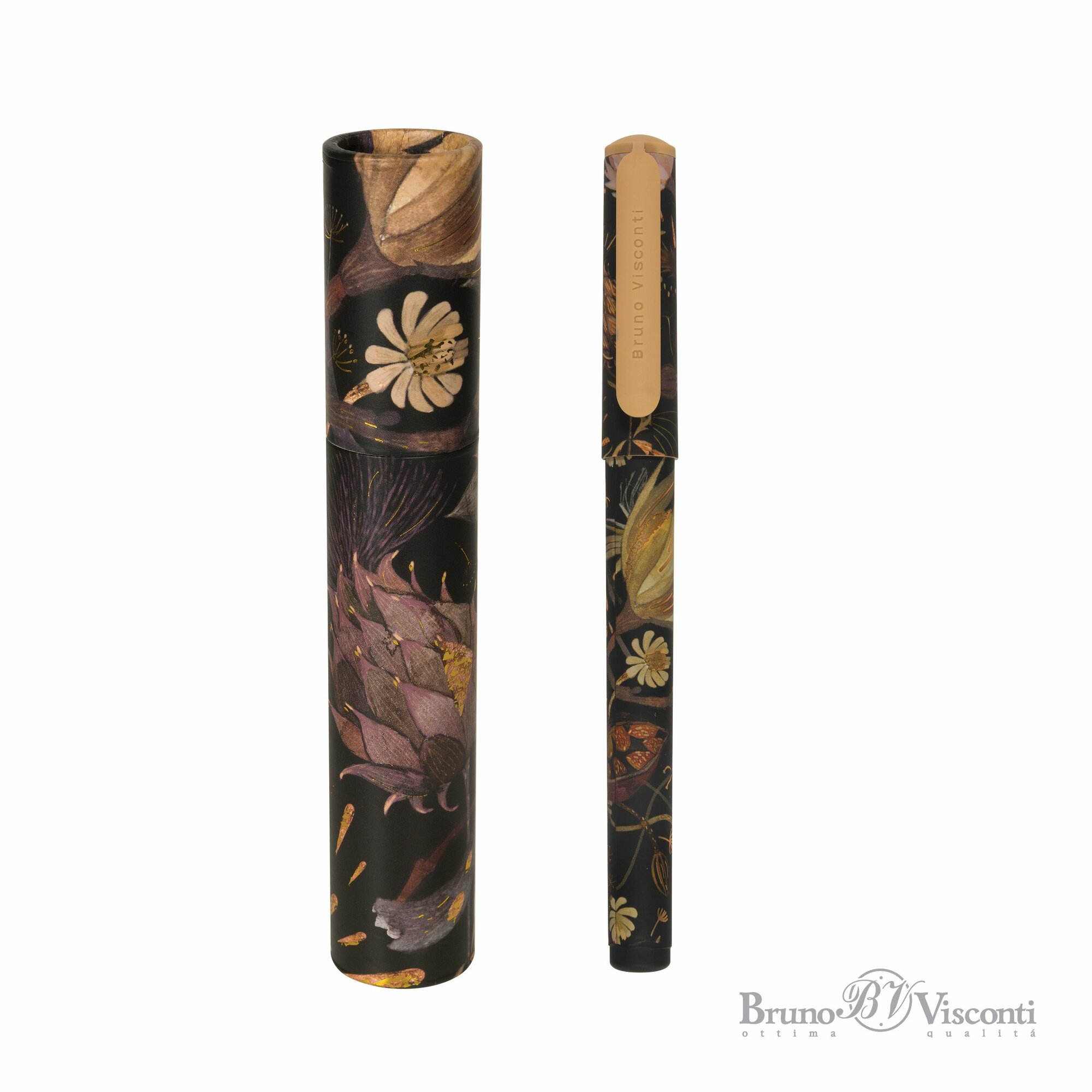 Ручка подарочная шариковая синяя в тубусе Bruno Visconti "DreamWrite. Flora.Black night. Ночные цветы" 0.7 мм / ручка с ярким дизайнерским принтом в подарок арт.20-0264/14-2