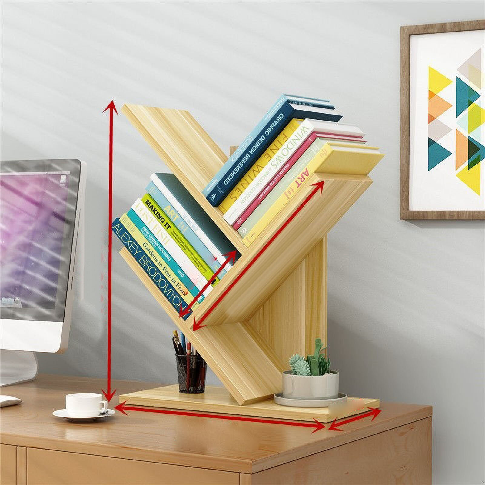 Книжная полка дерева сплошной древесина Ингениальная 3 -уровневая космическая экономия