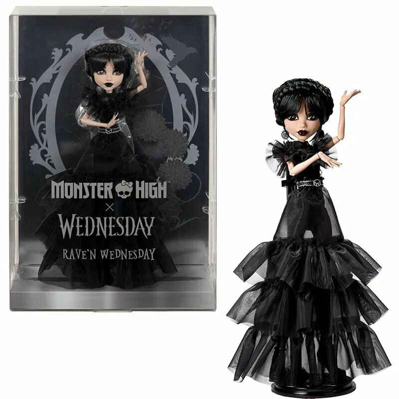 Mattel Monster High Rave N Wednesday / Набор для куклы в черном платье, черное готическое платье, вдохновленное танцевальной сценой, с высококачественными аксессуарами и подставкой для куклы