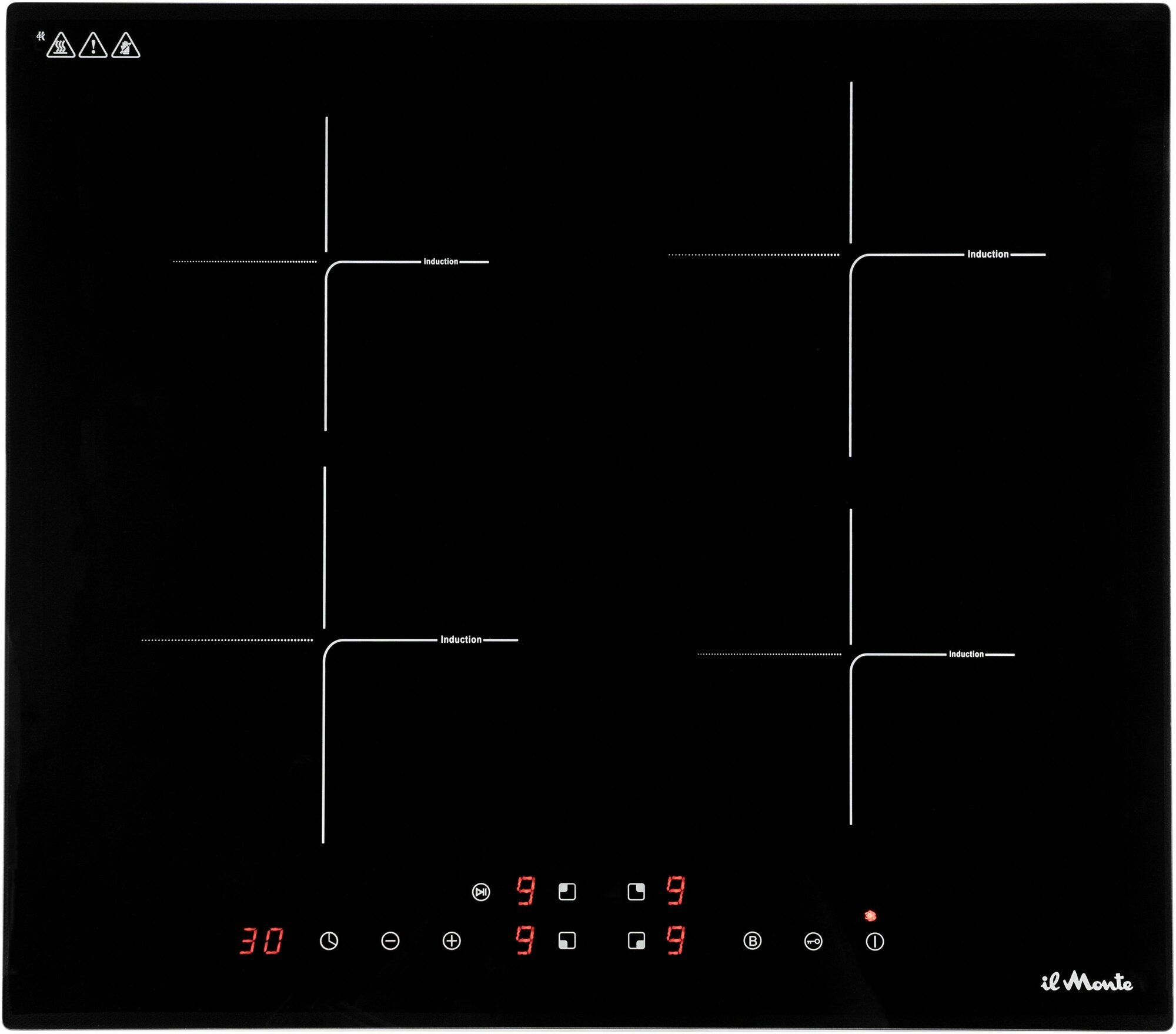 Варочная панель индукционная, 60 см, 9 режимов, Таймер 99 мин, Автоотключение, Блокировка от детей, il Monte BH-660-BIH