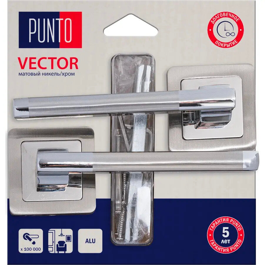 Дверная ручка Punto (Пунто) на квадратной розетке "VECTOR" QL хром