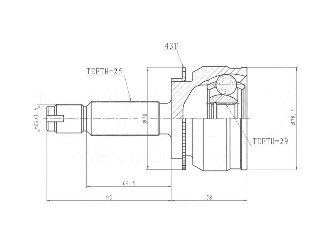 UNIO CVJ-20197 (MN180244 / MR498555 / MR567159) шрус внешний Mitsubishi (Мицубиси) Outlander (Аутлендер) 02-, Lancer (Лансер)