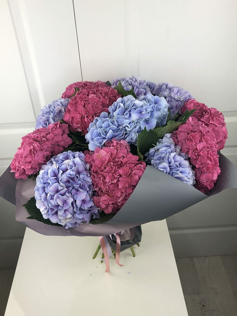 Букет из 11 гортензий микс, размер M, оригинальный букет, премиум