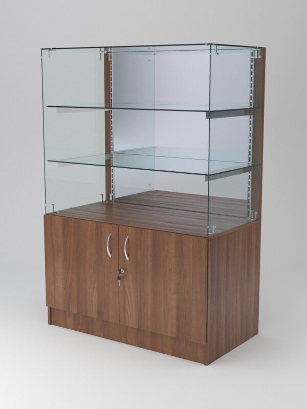 Витрина "астерия" низкая №4 (без дверок, задняя стенка - зеркало), Орех