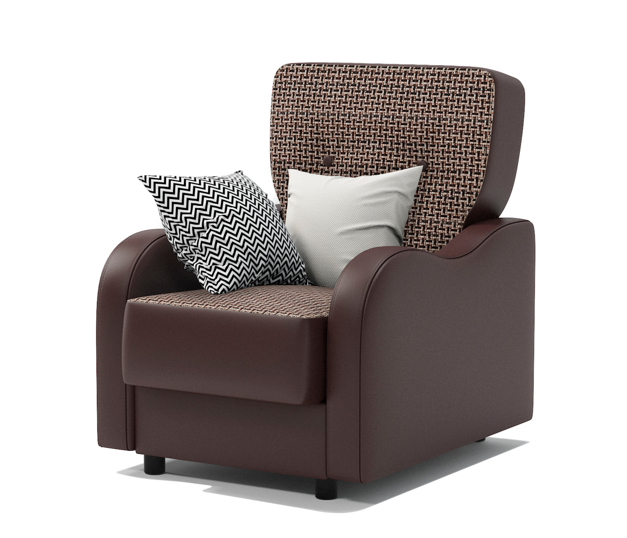 Кресло Шарм-Дизайн Классика В, мягкое для дома и отдыха, с подлокотниками, Корфу коричневый и экокожа шоколад